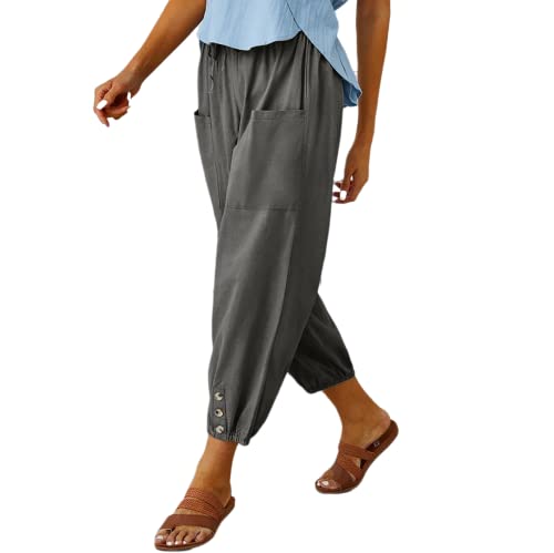 Womens Casual Capri Pants Elastic Waist Drawstring Summer Lounge Baggy Trousers Cinch Bottom Lantern Ankle Pants with Pockets