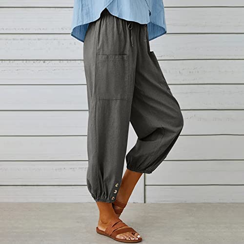 Womens Casual Capri Pants Elastic Waist Drawstring Summer Lounge Baggy Trousers Cinch Bottom Lantern Ankle Pants with Pockets