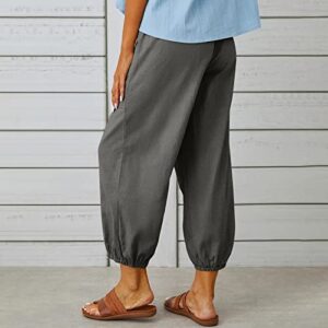 Womens Casual Capri Pants Elastic Waist Drawstring Summer Lounge Baggy Trousers Cinch Bottom Lantern Ankle Pants with Pockets