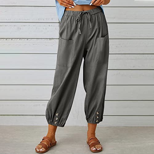 Womens Casual Capri Pants Elastic Waist Drawstring Summer Lounge Baggy Trousers Cinch Bottom Lantern Ankle Pants with Pockets