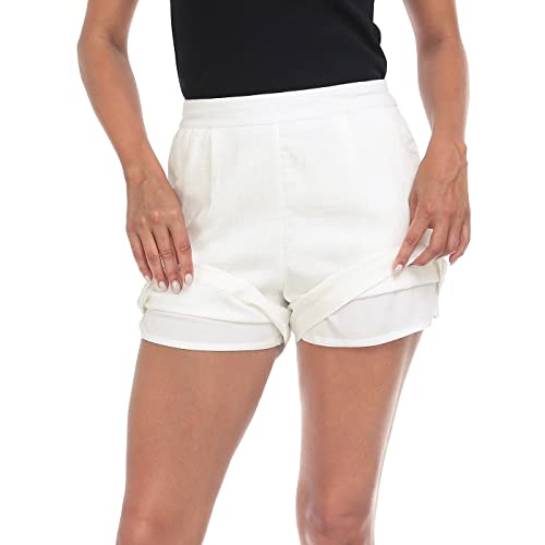 HDE High Waisted Linen Blend Pull On Summer Shorts for Women 2023 Trendy Pockets White - M