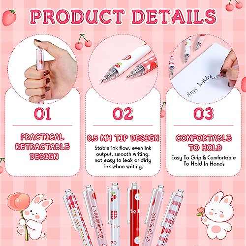 497 Pcs Kawaii School Supplies Cute Pens Retractable Black Ink Kawaii Bunny Index Sticker Cute Pink Sticky Notes Strawberry Stickers Cute School Stationery Set Supplies for Girls Kids