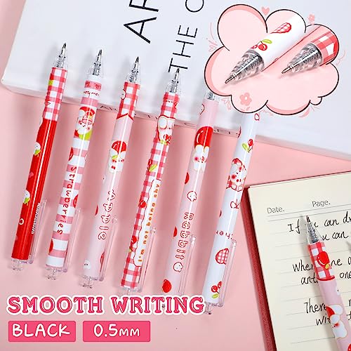 497 Pcs Kawaii School Supplies Cute Pens Retractable Black Ink Kawaii Bunny Index Sticker Cute Pink Sticky Notes Strawberry Stickers Cute School Stationery Set Supplies for Girls Kids