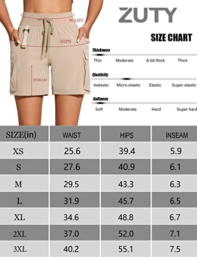 ZUTY Women's 6" Hiking Cargo Shorts Quick Dry Water Resistant Lightweight with Zipper Pockets UPF 50+ for Women Golf Athletic Black L