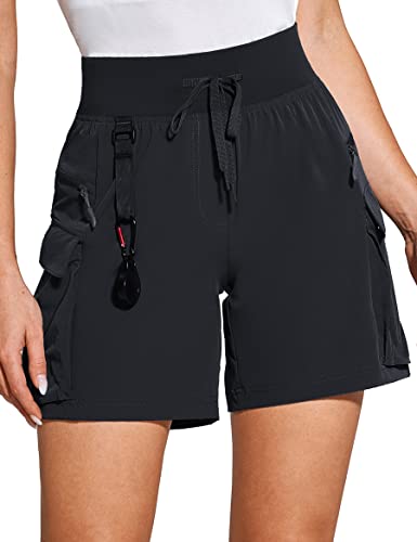 ZUTY Women's 6" Hiking Cargo Shorts Quick Dry Water Resistant Lightweight with Zipper Pockets UPF 50+ for Women Golf Athletic Black L