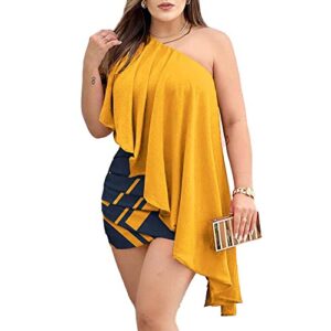 Dresses for Women 2023 Elegant One Shoulder Short Sleeve Sequin Wrap Bodycon Ruched Irregular Fashion Sexy Sun 2023 Summer Sequin Cut Out Cocktail Wedding Dresses Yellow XL