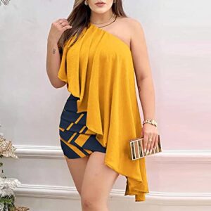 Dresses for Women 2023 Elegant One Shoulder Short Sleeve Sequin Wrap Bodycon Ruched Irregular Fashion Sexy Sun 2023 Summer Sequin Cut Out Cocktail Wedding Dresses Yellow XL