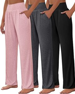 neer 3 pcs women's wide leg yoga pant comfy loose sweatpants high waist lounge casual athletic pant workout joggers pant (as1, alpha, s, regular, regular, black, dark gray, pink)