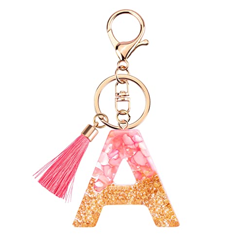 Suweibuke Cute Pink Key Chains for Women Girls, Initial Letter Keychains with Tassel, Charms for Key Purse Handbags Backpacks (Pink-A)