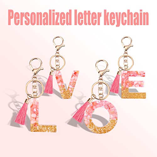 Suweibuke Cute Pink Key Chains for Women Girls, Initial Letter Keychains with Tassel, Charms for Key Purse Handbags Backpacks (Pink-A)