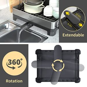 Genteen Extra Grey 360° Swivel Spout Replacement and Large Dish Drying Rack with Drainboard Set Black