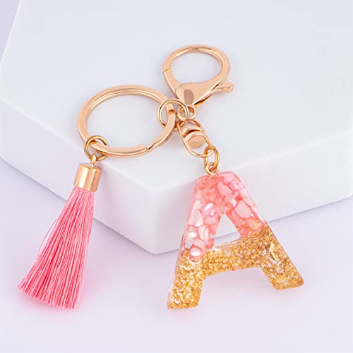 Suweibuke Cute Pink Key Chains for Women Girls, Initial Letter Keychains with Tassel, Charms for Key Purse Handbags Backpacks (Pink-A)