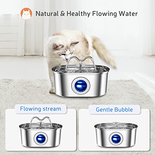 MISFANS Cat Water Fountain Stainless Steel, 108oz/3.2L Pet Water Fountain Automatic Cat Fountain Water Bowl with Transparent Window, Water Dispenser for Dogs, Dishwasher Safe…