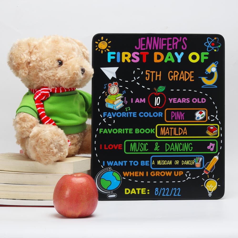 First & Last Day of School Board Sign, 14x11 Inch Back to School Chalkboard Sign Reusable - 1st and Last Day of Kindergarten Grade Preschool Sign, Double-Sided Back to School Supplies for Kids