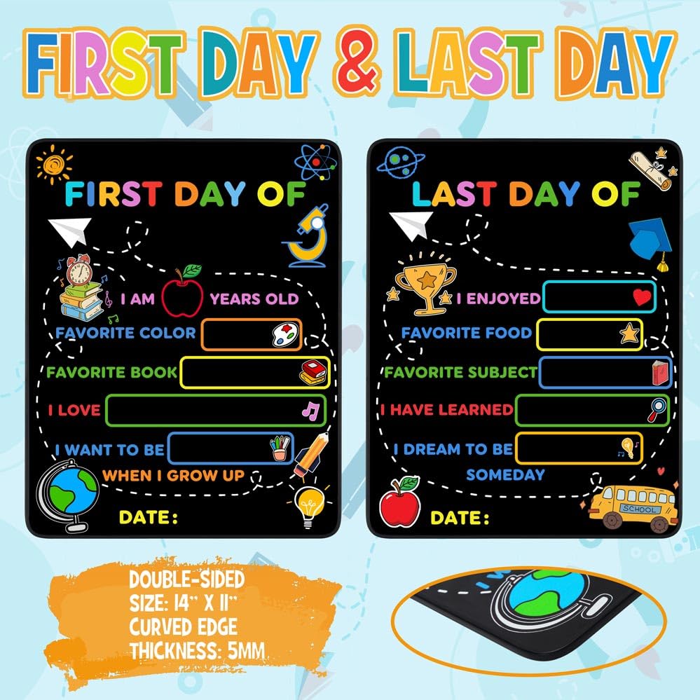 First & Last Day of School Board Sign, 14x11 Inch Back to School Chalkboard Sign Reusable - 1st and Last Day of Kindergarten Grade Preschool Sign, Double-Sided Back to School Supplies for Kids