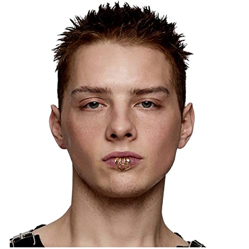 L'VOW Cyber-punk Liquid Fake Lip Ring for Women Men Party Hollow Copper Lip Cuff Body Jewelry Cyborg Accessories(Gold)