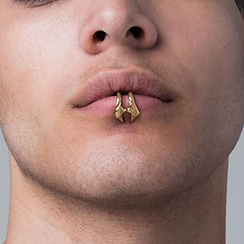 L'VOW Cyber-punk Liquid Fake Lip Ring for Women Men Party Hollow Copper Lip Cuff Body Jewelry Cyborg Accessories(Gold)