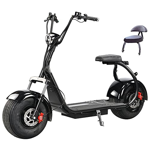 eHoodax 3000w Fat tire Electric Scooter with 2 Seats，Adults Citycoco Scooters Up to 32 Mph & 60V 20Ah Lithium Removable Battery with Alarm Anti-Theft Device US Charger (20AH)