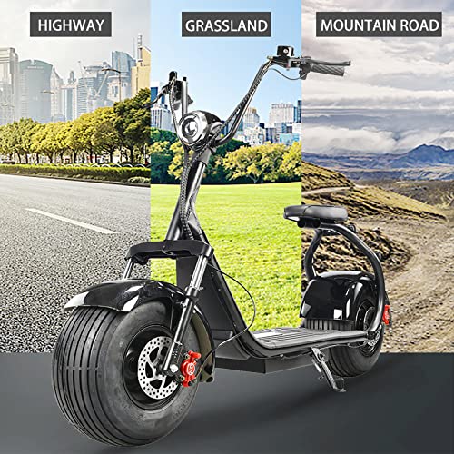 eHoodax 3000w Fat tire Electric Scooter with 2 Seats，Adults Citycoco Scooters Up to 32 Mph & 60V 20Ah Lithium Removable Battery with Alarm Anti-Theft Device US Charger (20AH)