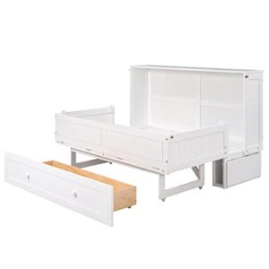 Queen Cube Cabinet Bed Space-Saving Murphy Bed with Drawer and Side Shelves for Multipurpose Guest Room or Home Office