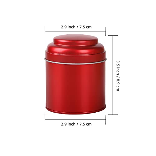 Fvstar 6pcs Loose Leaf Tea Canister with Airtight Double Lids,8 OZ Round Tin Can Box,Mini Kitchen Canisters Containers for Tea,Coffee,Sugar,Loose Leaf,Candy,Herbs and Spices Storage (Red)