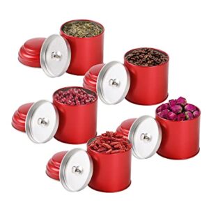 Fvstar 6pcs Loose Leaf Tea Canister with Airtight Double Lids,8 OZ Round Tin Can Box,Mini Kitchen Canisters Containers for Tea,Coffee,Sugar,Loose Leaf,Candy,Herbs and Spices Storage (Red)