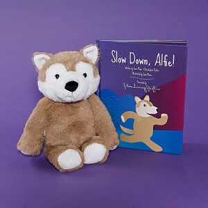 silver lining stuffies slow down, alfie! book & alfie the stuffed wolf