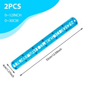 Prasacco 2 Pieces Color Flexible Rulers, 12 Inch Soft Bendable Plastic Transparent Rulers, Clear Straight Ruler with Inches Transparent Shatterproof Straight Ruler for School Classroom House Office