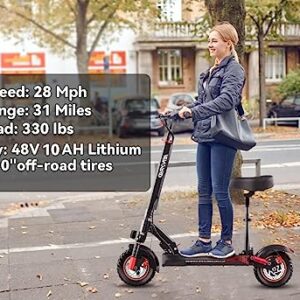 Electric Scooter for Adults, Electric Scooter with Seat, 10" Pneumatic Tires, 28 Mph Max Speed & 31 Miles Max Range(iE-M4PROS)