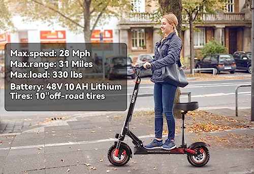 Electric Scooter for Adults, Electric Scooter with Seat, 10" Pneumatic Tires, 28 Mph Max Speed & 31 Miles Max Range(iE-M4PROS)