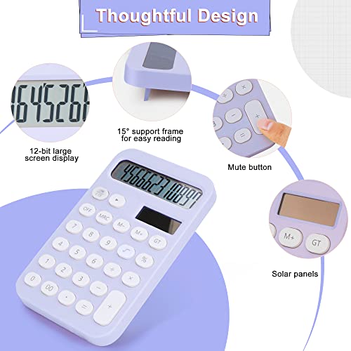 VEWINGL Standard Calculator 12 Digit,Desktop Dual Power Battery and Solar,Desk Calculator with Large LCD Display for Office,School, Home & Business Use,Automatic Sleep.5.7 * 3.5in (Purple) (XT-50)