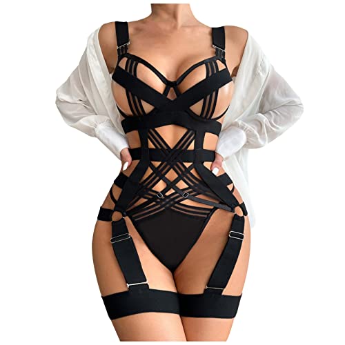 Slutty Strappy Lingerie for Women Sexy Harness Bodysuit Lingerie for Sexy Naughty Play Criss Cross Strappy Goth Lingerie