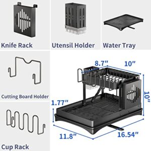 Dish Drying Rack, Two Tier Dish Drying Rack Foldable Dish Racks for Kitchen Counter with Utensil Holder - Large Dish Drying Rack with Drainboard - Rustproof Dish Drainers for Kitchen Counter Dish Rack