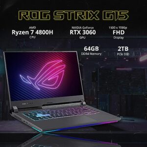 ASUS ROG Strix G15 Gaming Laptop, 15.6" FHD 144Hz Display, AMD Ryzen 7-4800H, 64GB RAM, 2TB PCIe SSD, RGB Backlit Keyboard, GeForce RTX 3060 6G, Wi-Fi 6, Win 11 Pro, Gray, 32GB USB Card