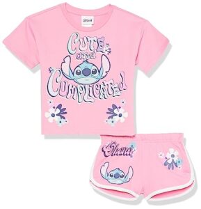 disney girls lilo stitch french terry - 4-16 tee & short set, pink, 7-8 us