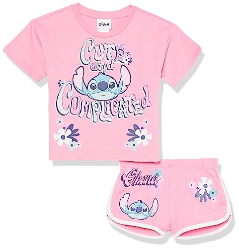 Disney Girls Lilo Stitch French Terry - 4-16 Tee & Short Set, Pink, 7-8 US