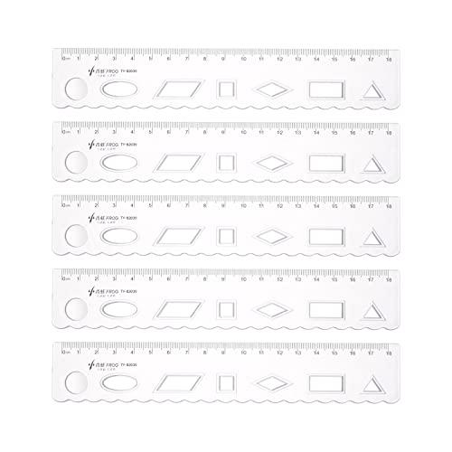 HARFINGTON 5pcs Straight Plastic Ruler 18cm Metric Plastic Clear Measuring Tool Hollow Design with Wavy Line for Classrooms Home Office, Transparent