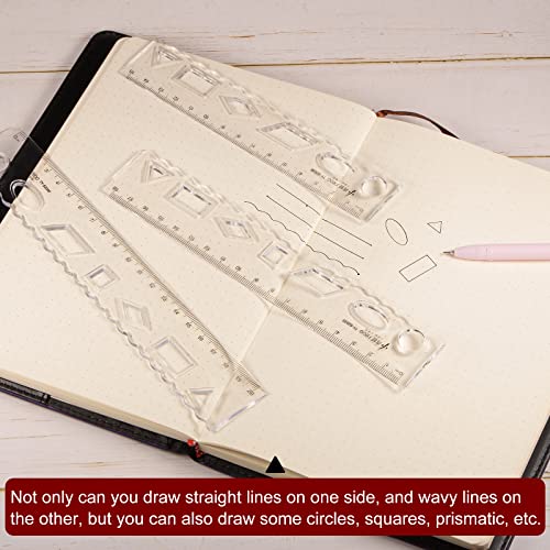 HARFINGTON 5pcs Straight Plastic Ruler 18cm Metric Plastic Clear Measuring Tool Hollow Design with Wavy Line for Classrooms Home Office, Transparent