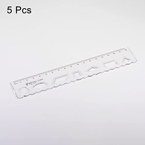 HARFINGTON 5pcs Straight Plastic Ruler 18cm Metric Plastic Clear Measuring Tool Hollow Design with Wavy Line for Classrooms Home Office, Transparent