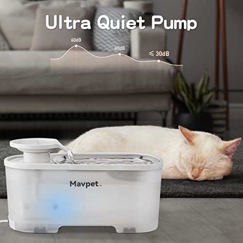 Mavpet Cat Water Fountain with Wireless Pump, 2.5L/84oz Automatic Water Fountain for Cats Inside, Visible Water Level Pet Water Fountain, Ultra Quiet Cat Drinking Fountain with 2 Flilters