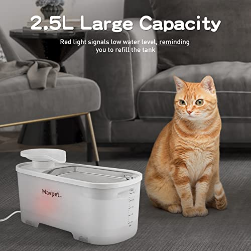 Mavpet Cat Water Fountain with Wireless Pump, 2.5L/84oz Automatic Water Fountain for Cats Inside, Visible Water Level Pet Water Fountain, Ultra Quiet Cat Drinking Fountain with 2 Flilters