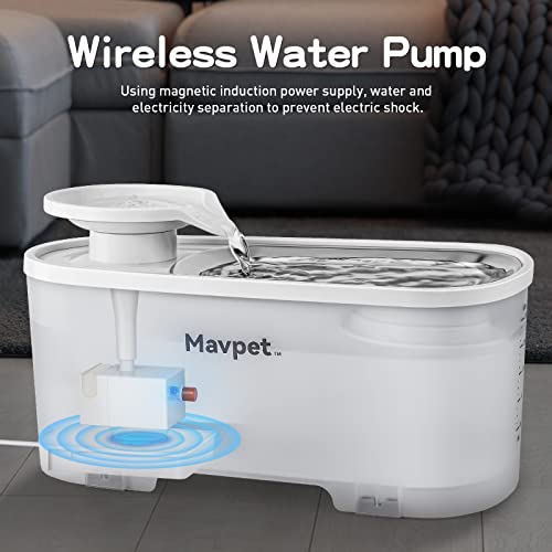 Mavpet Cat Water Fountain with Wireless Pump, 2.5L/84oz Automatic Water Fountain for Cats Inside, Visible Water Level Pet Water Fountain, Ultra Quiet Cat Drinking Fountain with 2 Flilters