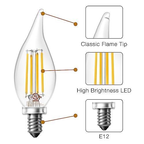 DAYBETTER E12 Candelabra Light Bulbs 60 Watt Equivalent, Dimmable LED Light Bulb Daylight White 5000K, Clear Filament Chandelier Light Bulbs 5.5W 600lm CA11 LED Bulbs, Ceiling Fan Light Bulbs, 5 Pack