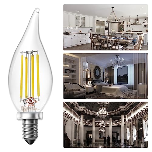 DAYBETTER E12 Candelabra Light Bulbs 60 Watt Equivalent, Dimmable LED Light Bulb Daylight White 5000K, Clear Filament Chandelier Light Bulbs 5.5W 600lm CA11 LED Bulbs, Ceiling Fan Light Bulbs, 5 Pack