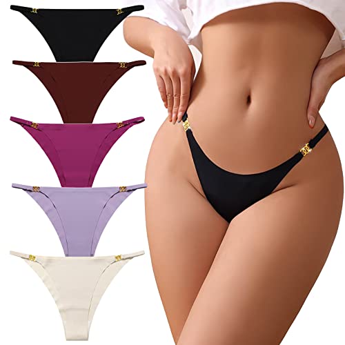 chahoo G-string Thongs for Women Sexy 5 Pack Seamless Women Underwear Breathable Low Rise T-back Tangas Ladies No Show Panties Hipster S-XL