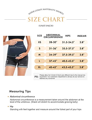 HOFISH Women's Over The Belly Maternity Shorts Support Pregnancy Shorts Breathable Jeans Shorts LightBlue+Black L