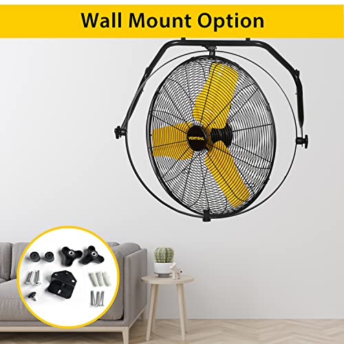 VENTISOL 24 Inch 2-in-1 High Velocity Floor or Wall Mounted Fan 6,937 CFM Orbital Metal Fan with 720° Tilting,3-Speed for Commercial,Residential,Industrial,Factory.Garage,Greenhouse,Basement