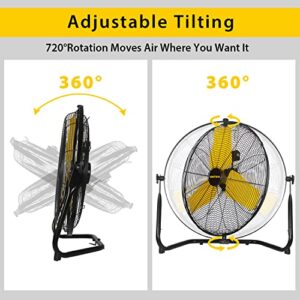 VENTISOL 24 Inch 2-in-1 High Velocity Floor or Wall Mounted Fan 6,937 CFM Orbital Metal Fan with 720° Tilting,3-Speed for Commercial,Residential,Industrial,Factory.Garage,Greenhouse,Basement