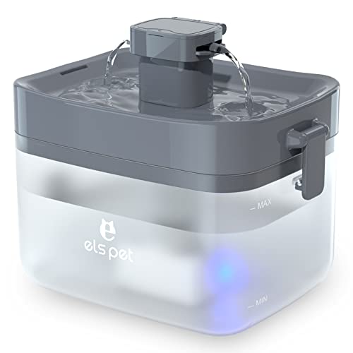 Cat Water Fountain: ELS PET Automatic Cat Fountain, USB 20dB Ultra-Quiet Pet Water Fountain, Translucent Mini Water Tank, 1.5L/50.7oz Cat Water Bowl for Small to Medium Size Cat Dog