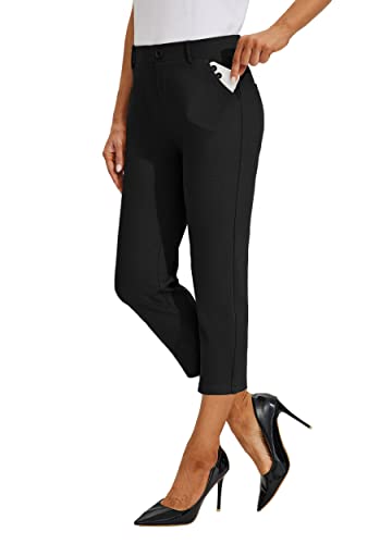 Willit Women's Capri Pants Dress Yoga Pants Work Capri Slacks Stretch Office Pants High Waisted 21" Black 16